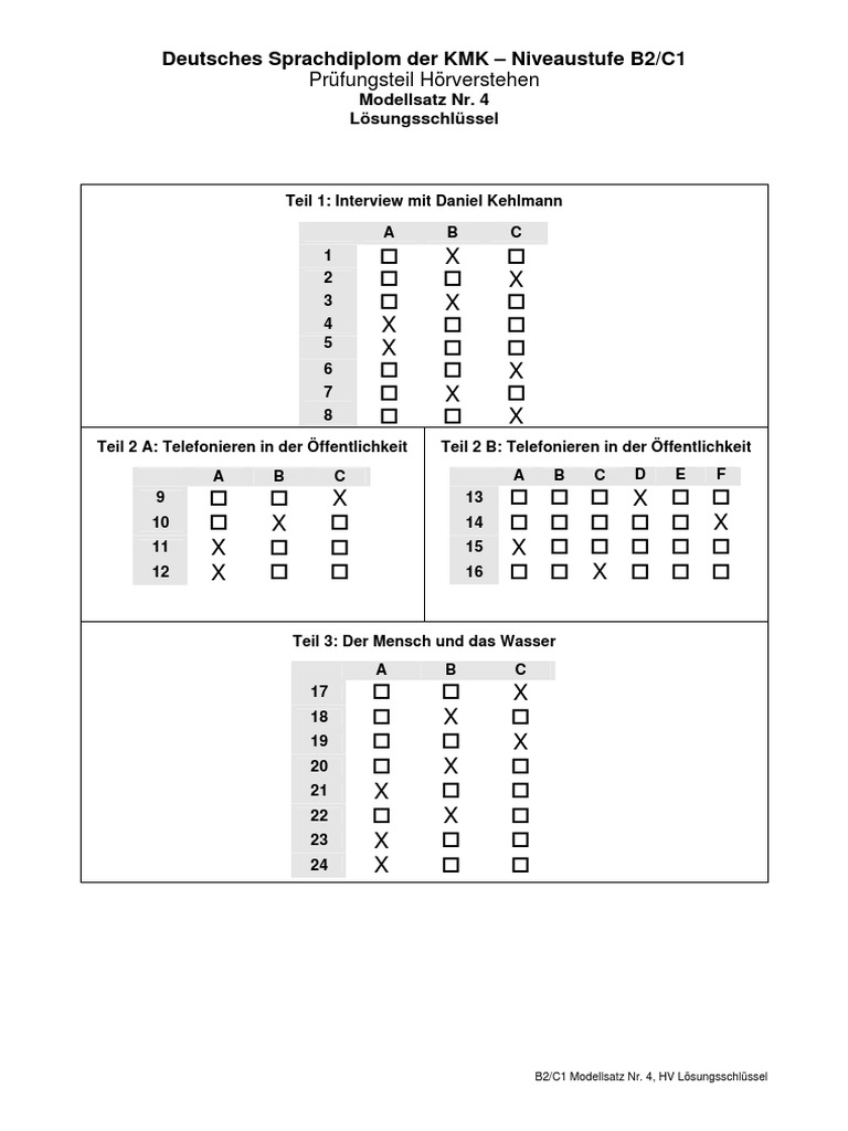B2-C1 Modellsatz Nr.4, HV Loesungsschluessel | PDF
