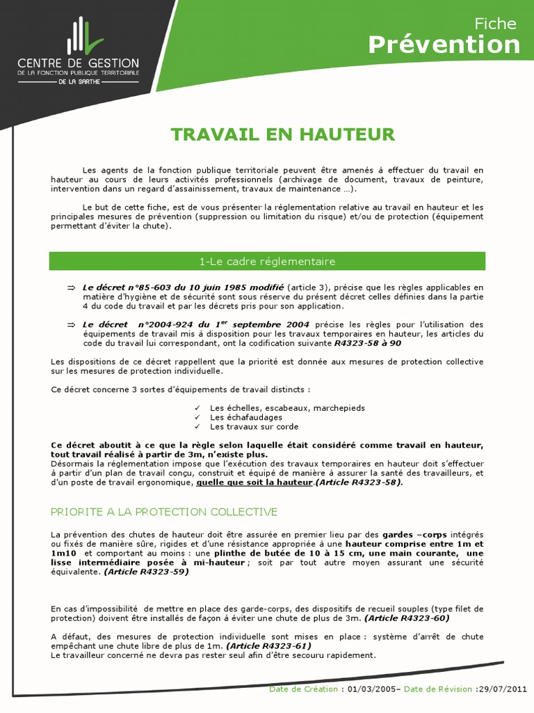 [CDG72] Travail en Hauteur | Sécurité | Risque