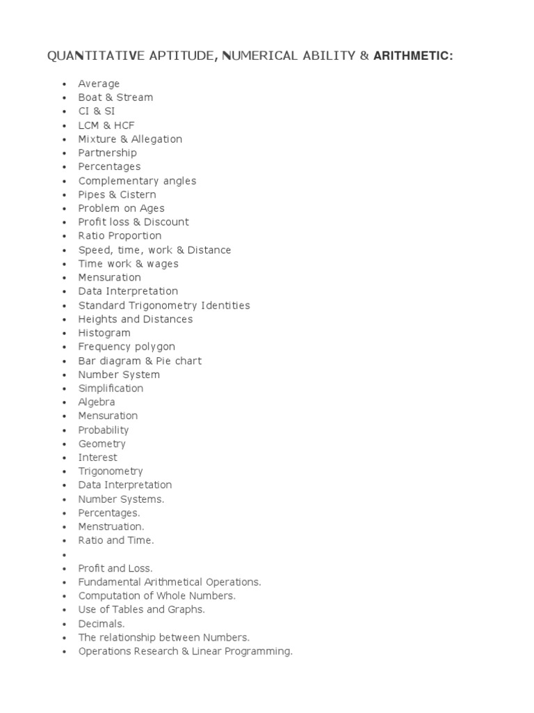 Quantitative Aptitude, Numerical Ability &: Arithmetic | PDF ...