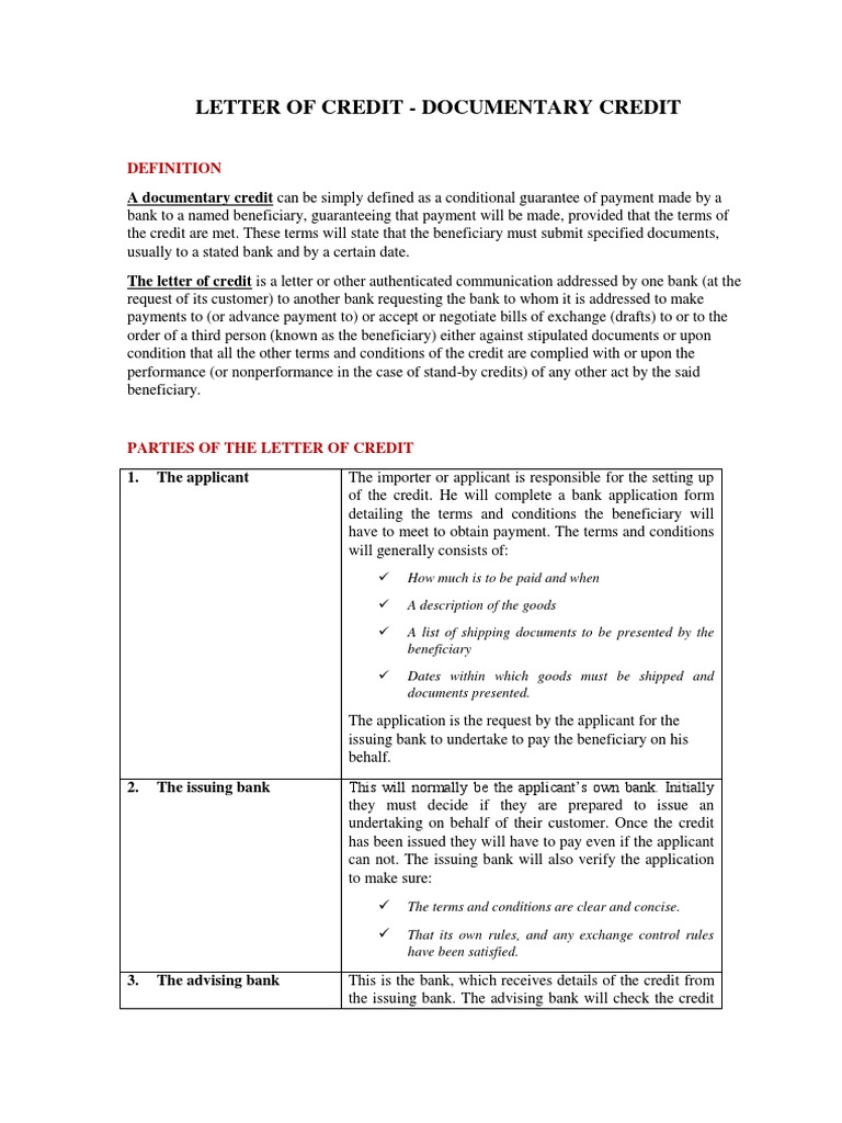 Letter of Credit | Letter Of Credit | Credit (Finance)