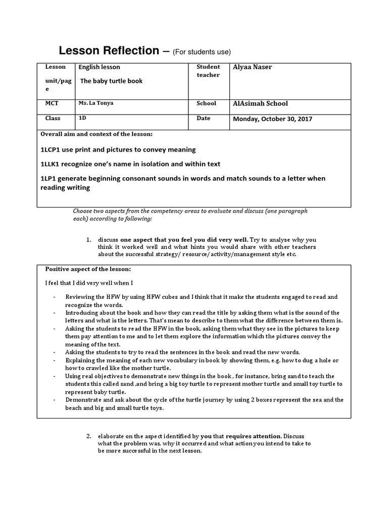 English Lesson Refelction 1 | PDF | Classroom Management | Classroom