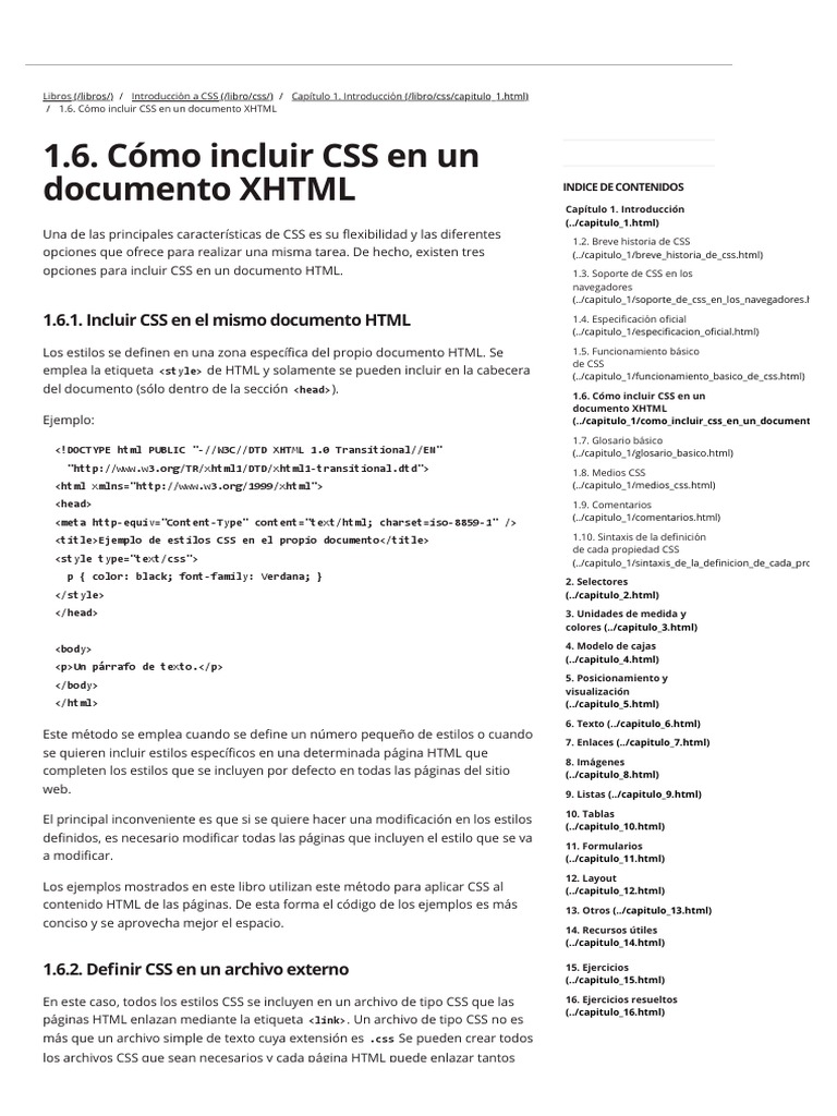 1.6. Cómo Incluir CSS en Un Documento XHTML (Introducción A CSS) | PDF | Hojas de estilo en ...
