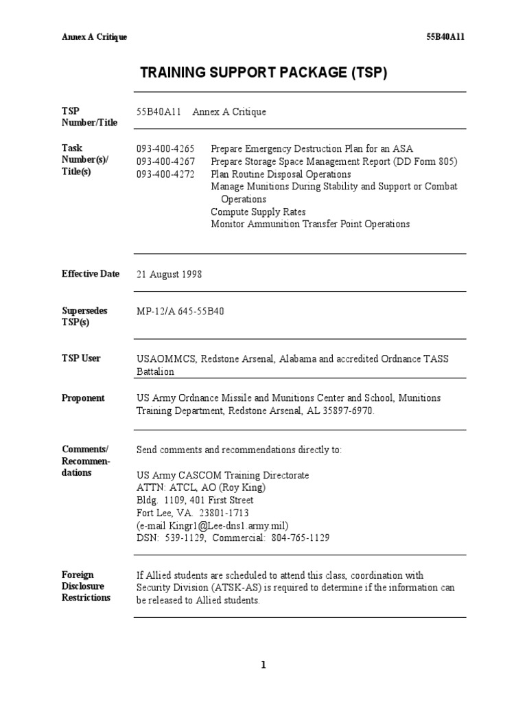 Training Support Package (TSP) : TSP Number/Title Task Number(s ...