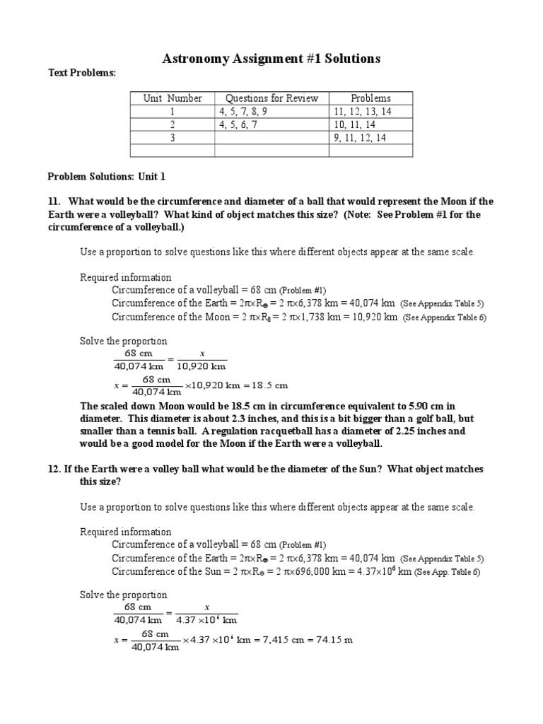 Astronomy HW 01 Problem Solutions | Milky Way | Science & Mathematics