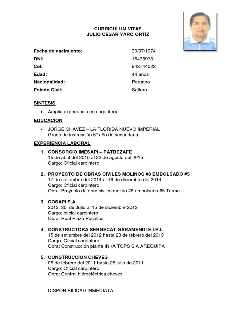 Curriculum Vitae Julio Cesar Yaro Ortiz | PDF