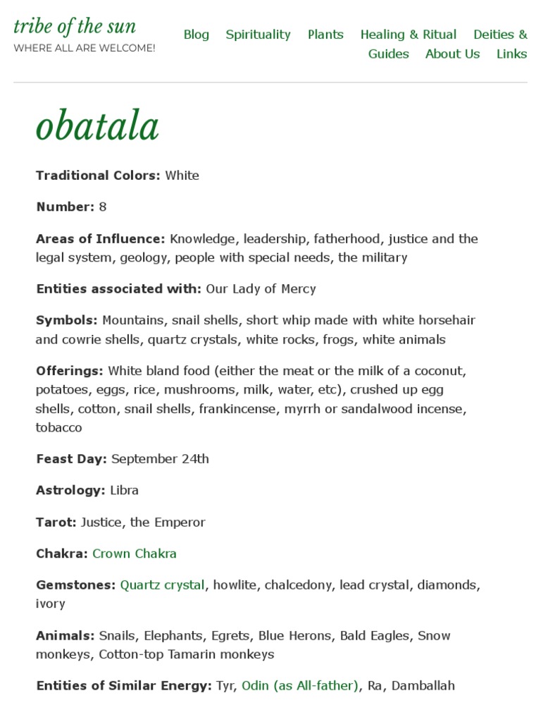 Obatala - Tribe of The Sun Excerpt Taboos and Offerings and Personality ...