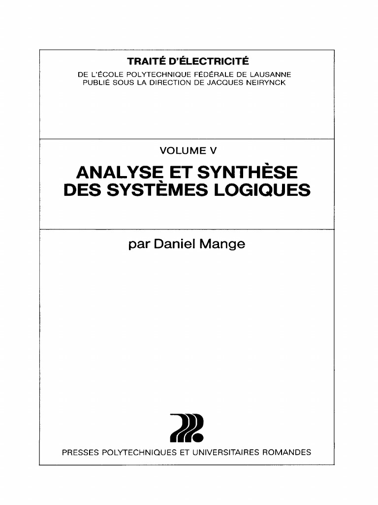 Analyse Et Synthèse Des Systèmes Logiques | Logique mathématique | Logique