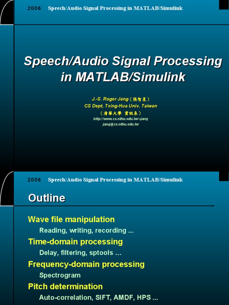 Speech/Audio Signal Processing in MATLAB/Simulink | PDF | Digital ...