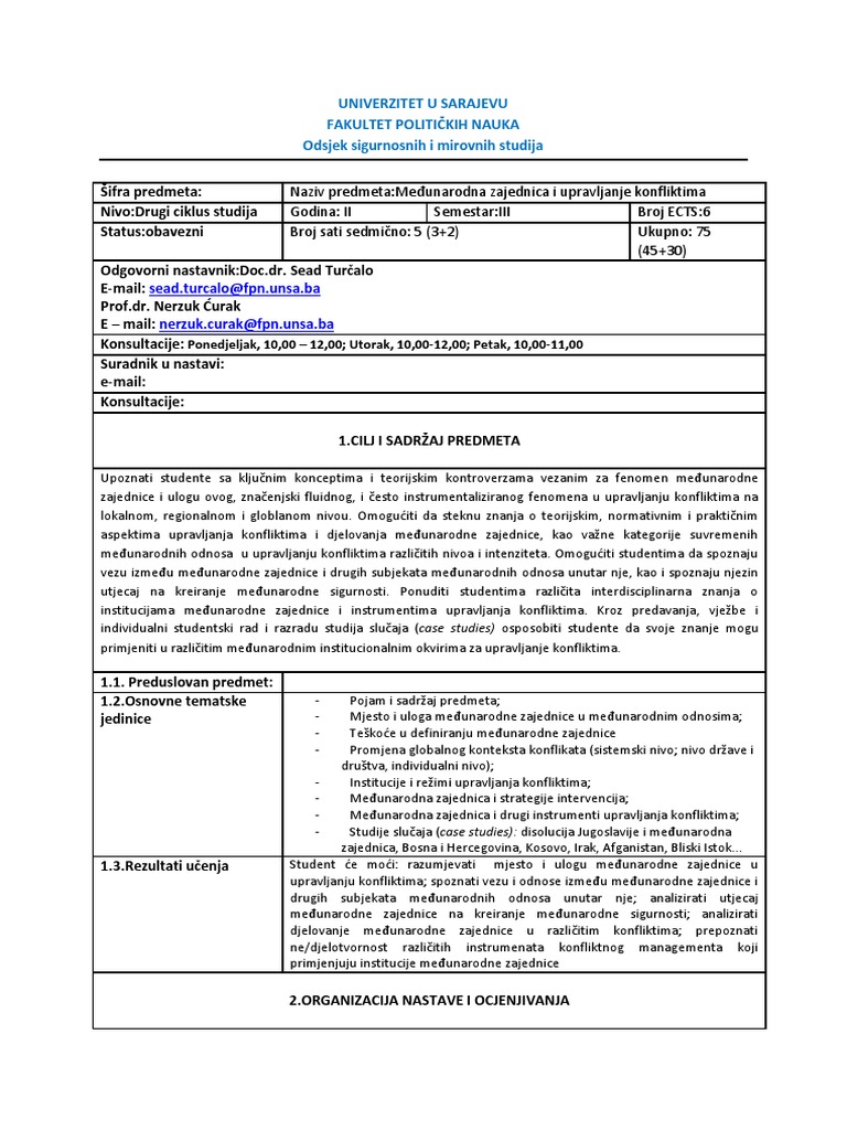 IX Medjunarodna Zajednica I Upravlj - Konfliktima MA | PDF