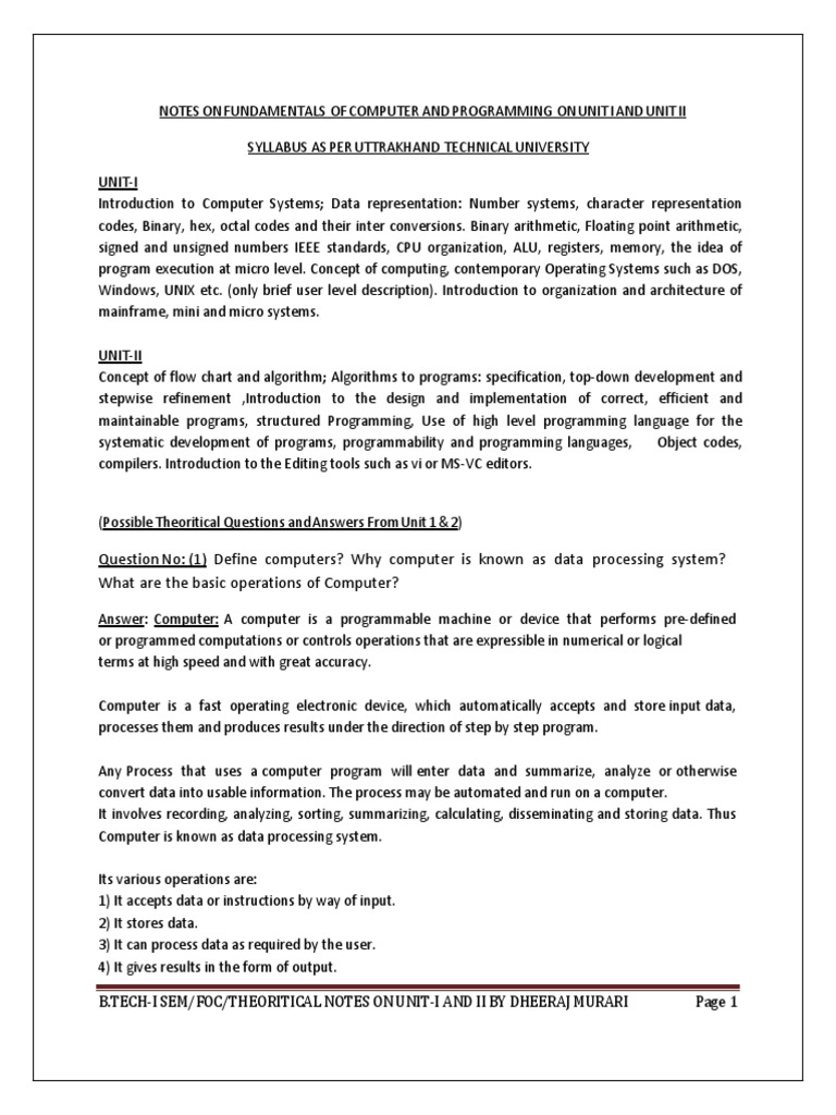 FOC Notes Unit 1 and Unit 2 PDF | PDF | Computer Data Storage | Usb ...
