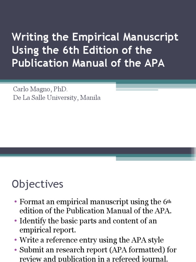 Writing The Empirical Manuscript Using The 6th Edition of The ...