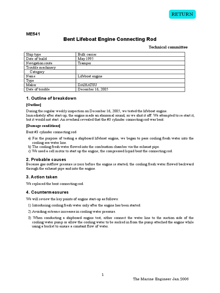 Bent Lifeboat Engine Connecting Rod: ME541 Technical Committee | PDF