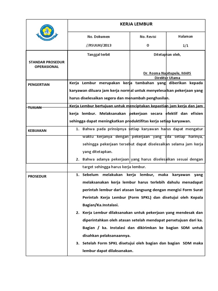 SOP Kerja Lembur Karyawan | PDF | Teknologi & Rekayasa