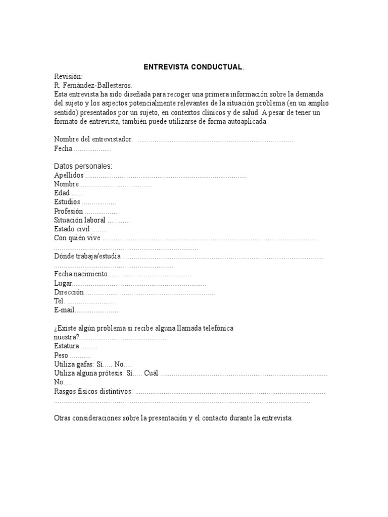 Guía de Entrevista Conductual | PDF | Salud y bienestar | Medicina
