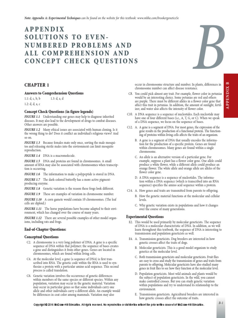 Answer Appendix PDF | PDF | Genetics | Gene