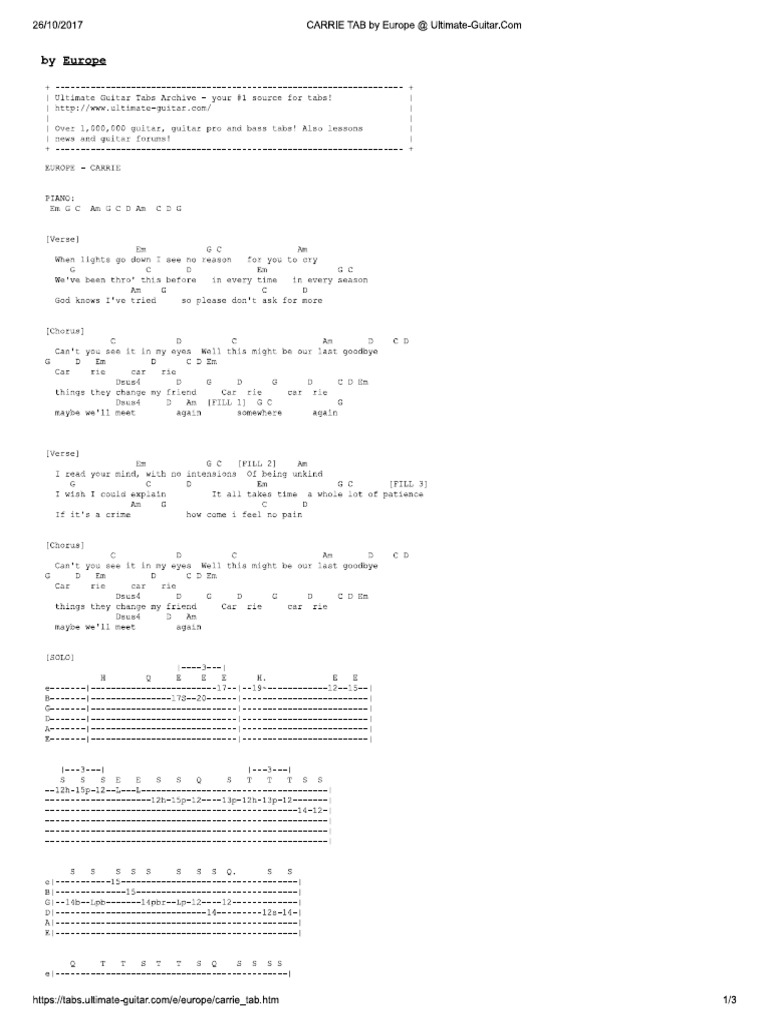 CARRIE TAB by Europe at Ultimate-Guitar | PDF