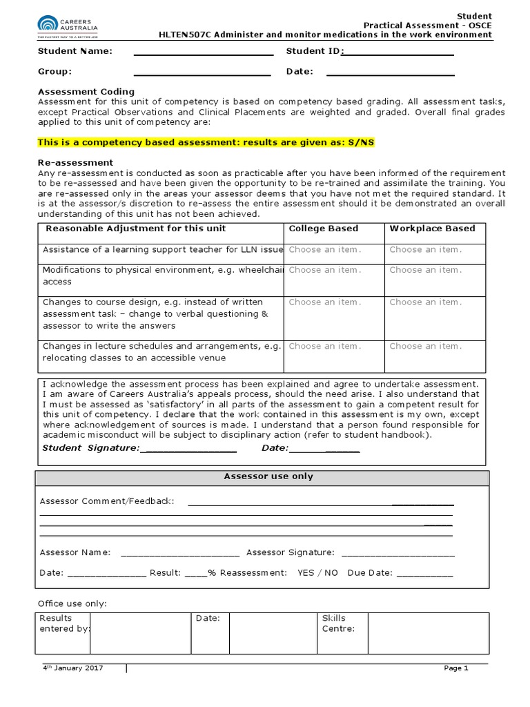 OSCE Medication Administration Assessment | PDF | Intravenous Therapy ...