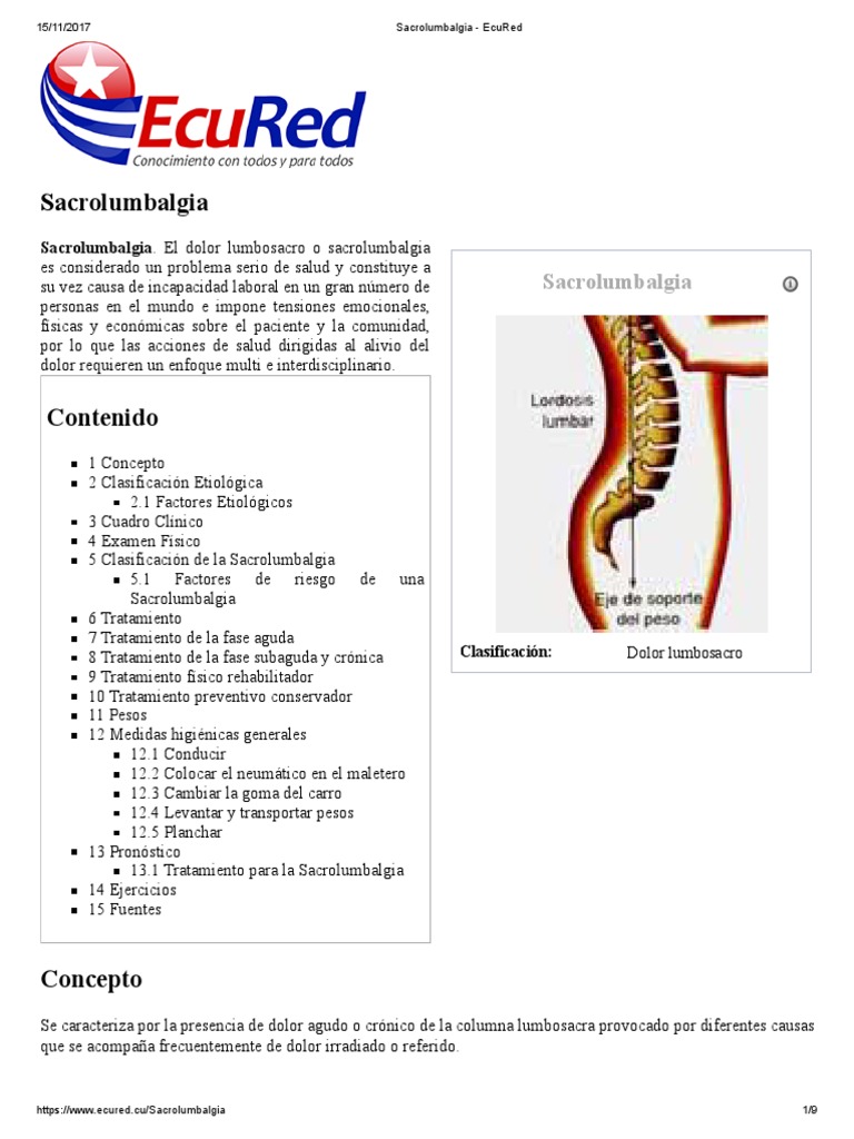 Sacrolumbalgia - EcuRed | PDF | Dolor lumbar | Sistema musculoesquelético