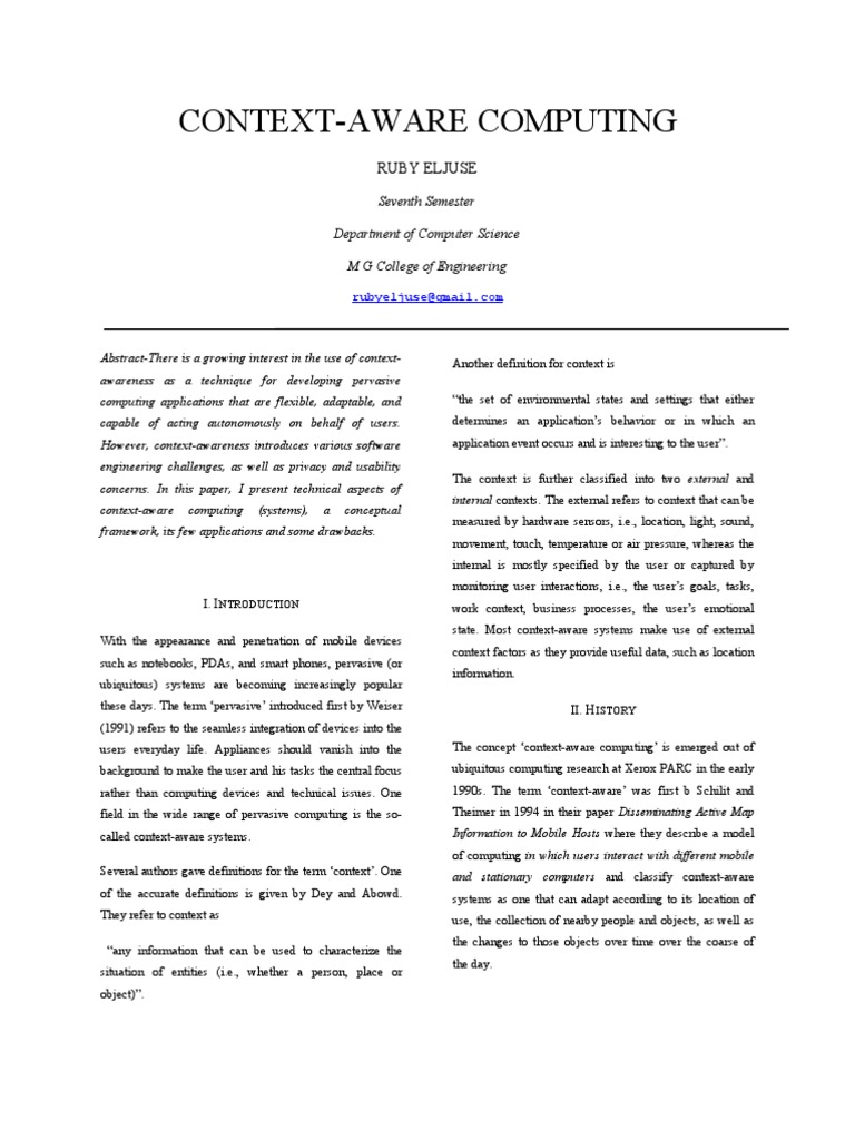 Context Aware Systems Seminar Report Pdf Information Science