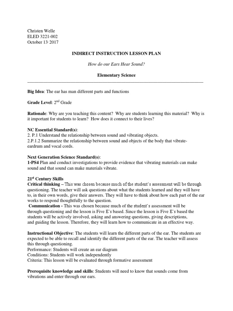 Sound Lesson Plan | PDF | Educational Assessment | Lesson Plan