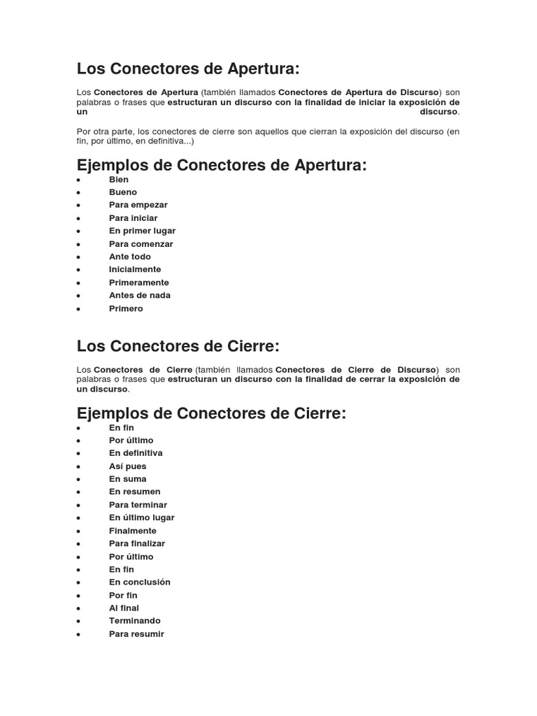 Los Conectores de Apertura