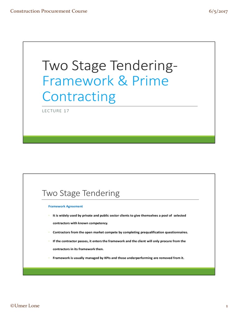 Two Stage Tendering-: Framework & Prime Contracting | PDF