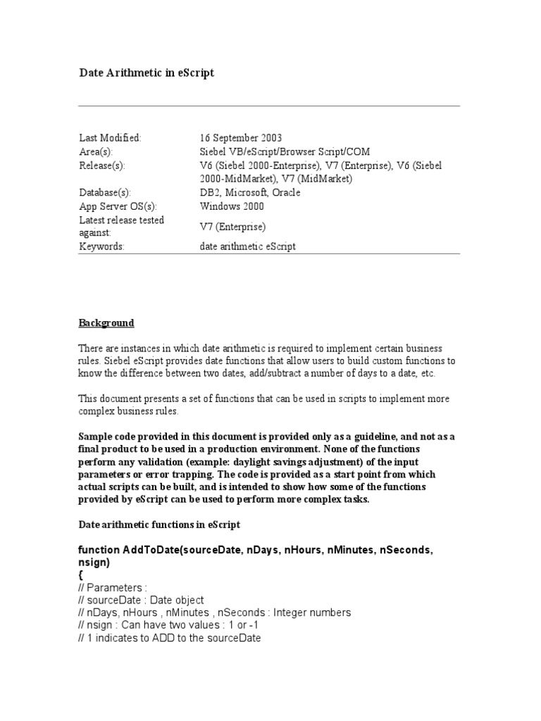 Date Arithmetic in Escript | PDF | Library (Computing) | Scripting Language
