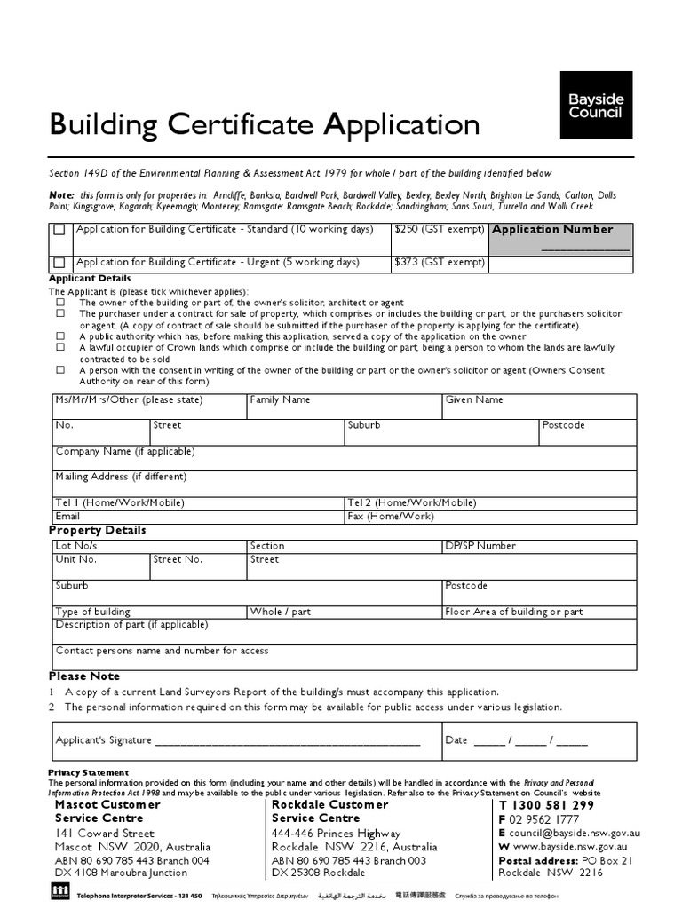 Building Certificate Application | PDF | Government Information ...