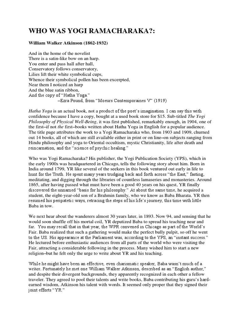 Who Was Yogi Ramacharaka | PDF | William Walker Atkinson | Yoga