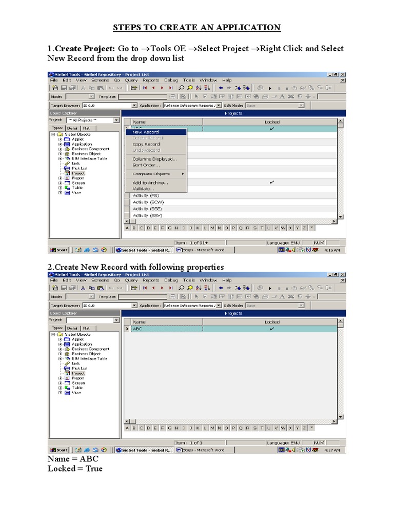 Siebel Application Creation Steps | PDF | Web Page | Internet & Web