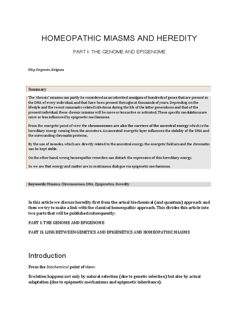 Homeopathic Miasms and Heredity | PDF | Retrovirus | Epigenetics