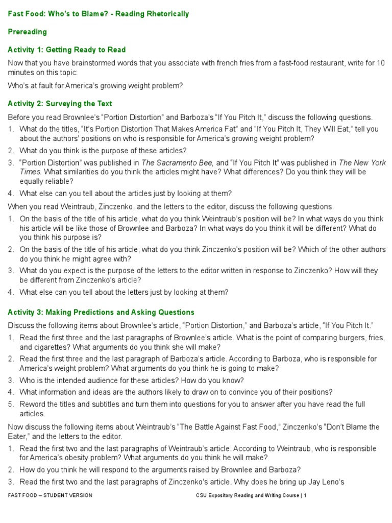 Fast Food | PDF | Essays | Argument