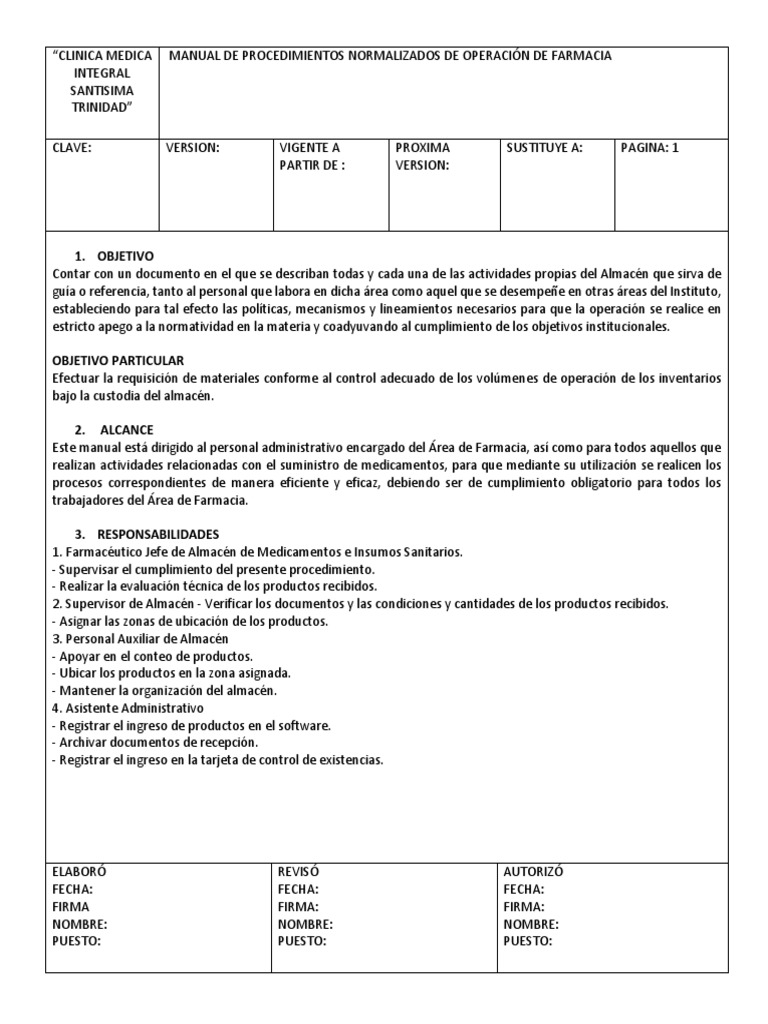 Manual de Procedimientos Normalizados de Operación de Almacen ...