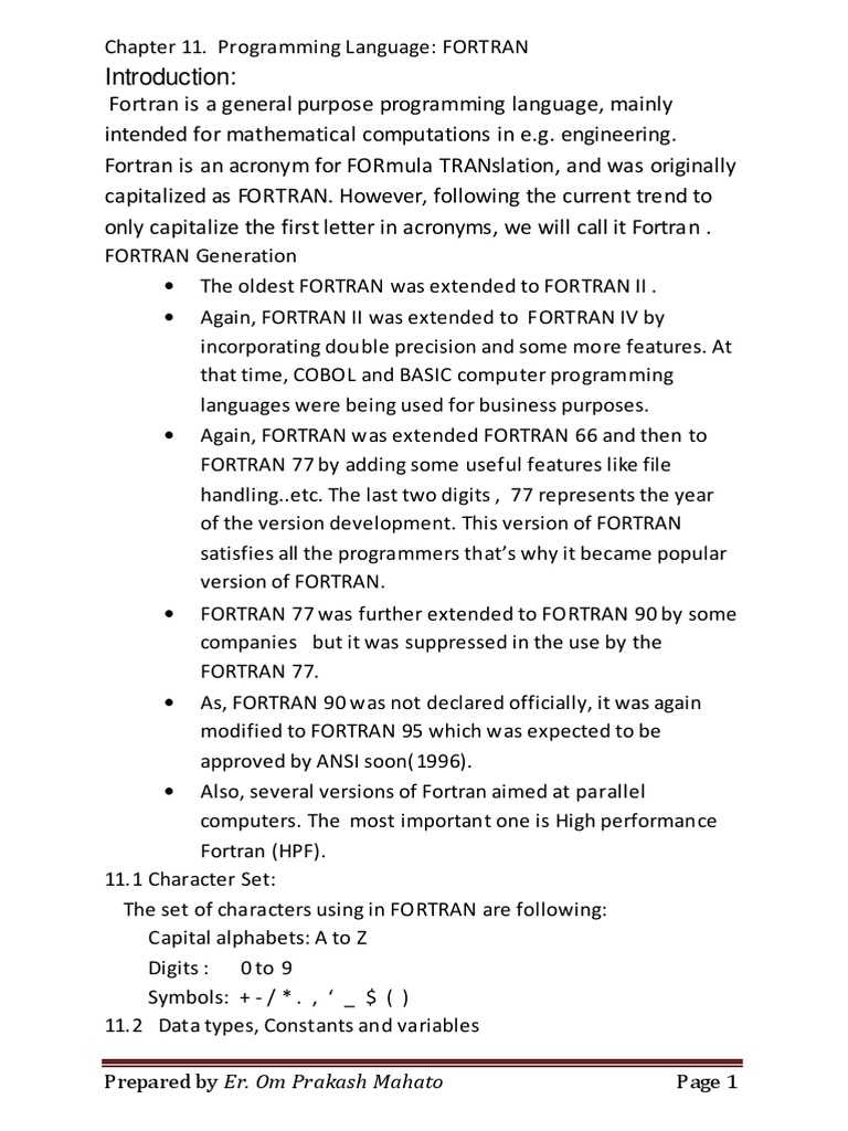 Chapter 11 Fortran-By Om Prakash Mahato | PDF | Data Type | C (Programming Language)