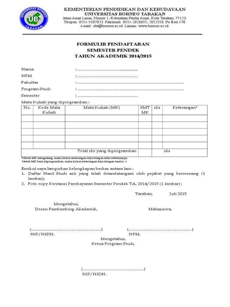 Formulir Semester Pendek | PDF