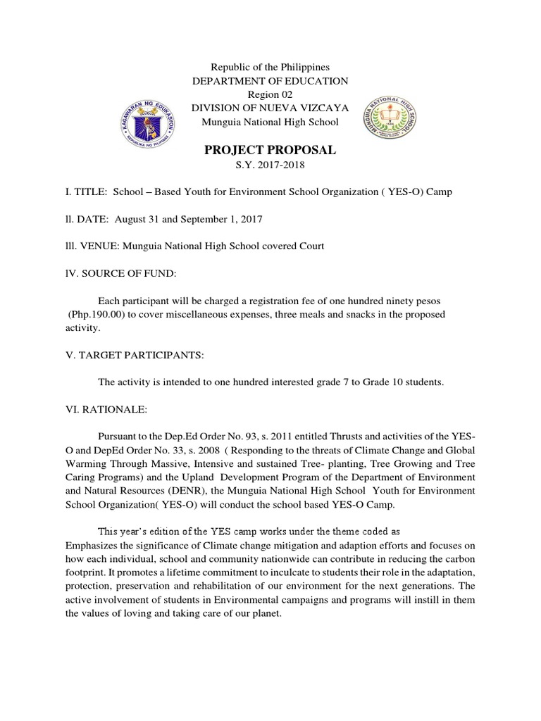 YES-O Camp Proposal for Environmental Awareness | PDF ...