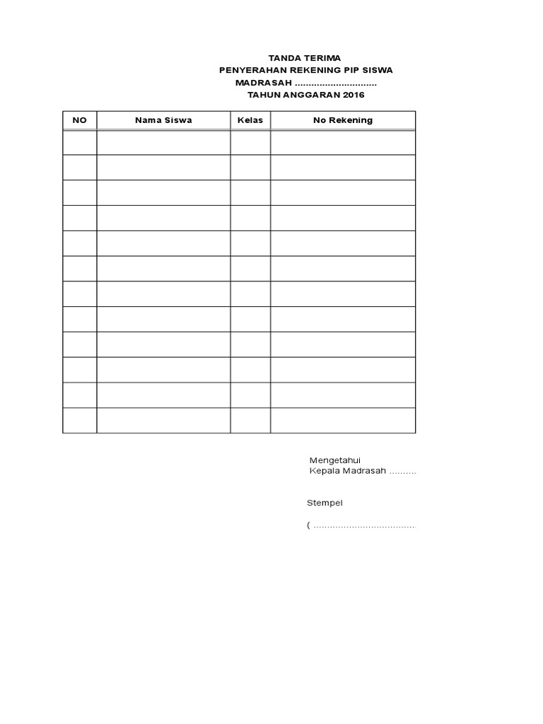 Daftar Penerimaan Buku Rek Siswa | PDF