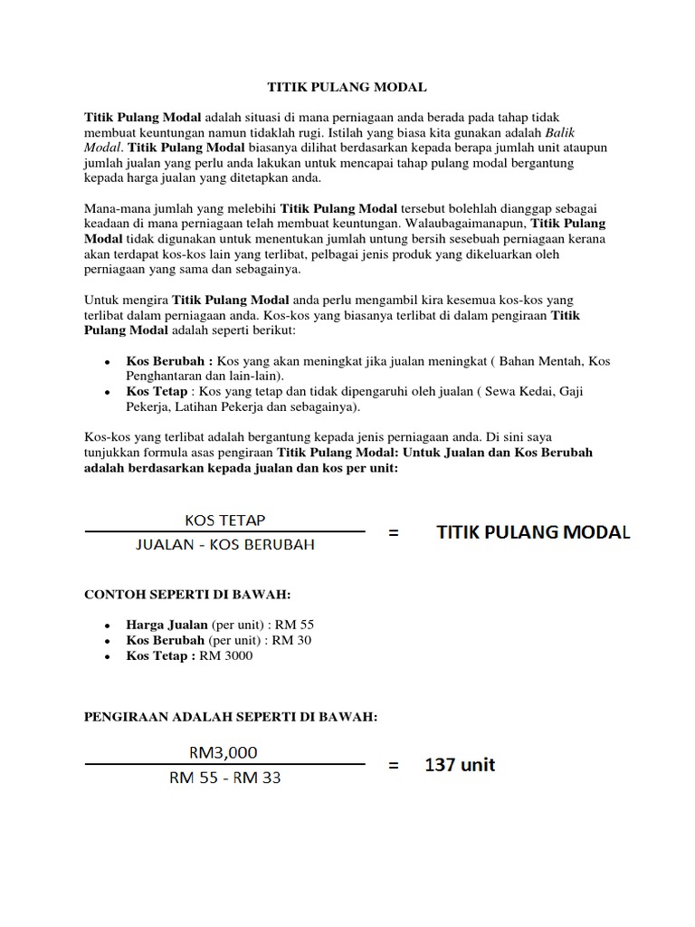 Titik Pulang Modal | PDF