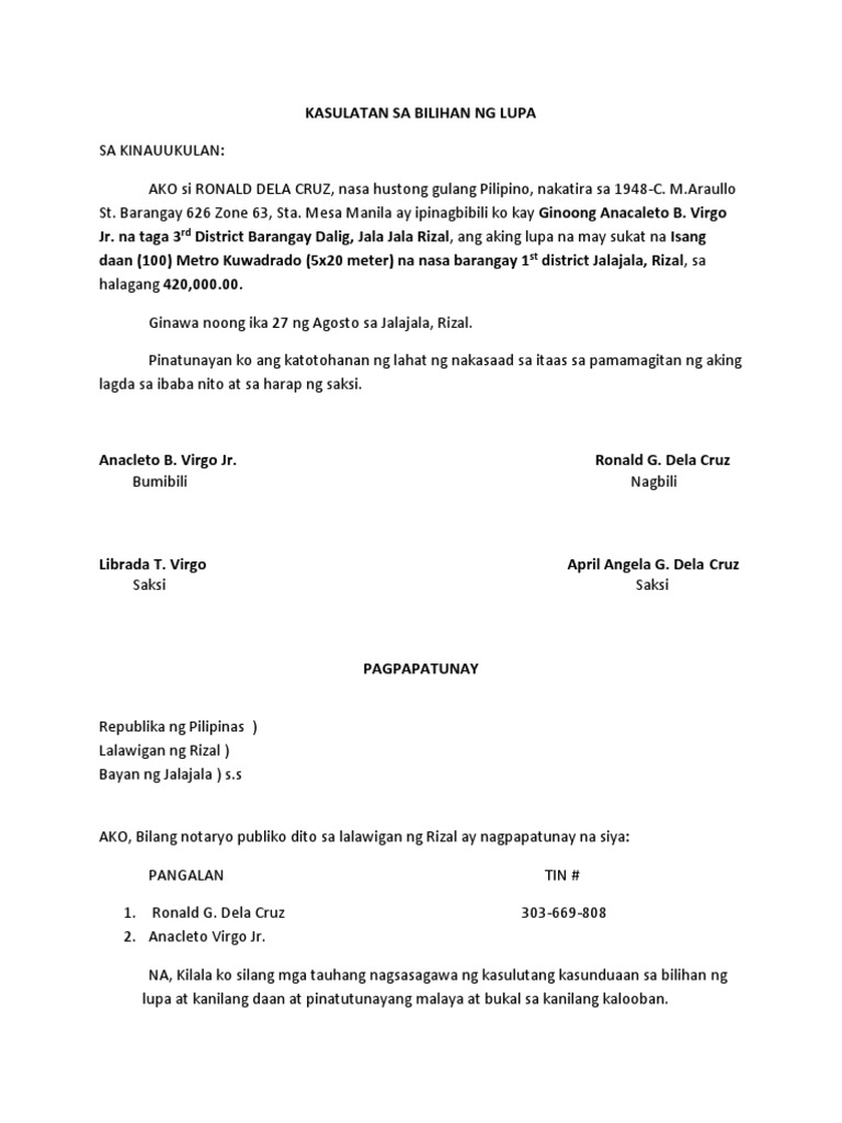 Kasulatan Sa Bilihan NG Lupa | PDF