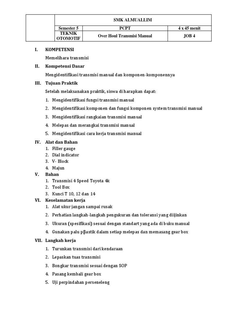 Job Sheet Sistem Transmisi | PDF