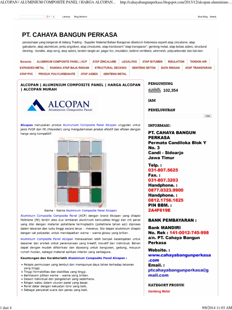 Alcopan Aluminium Composite Panel Harga Alcopan Alcopan Murah | PDF