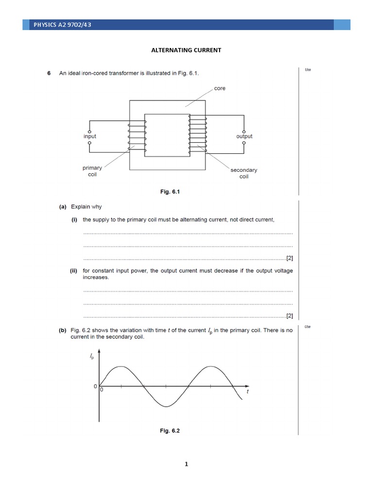 PHYSICS A2 9702/43: Alternating Current | PDF