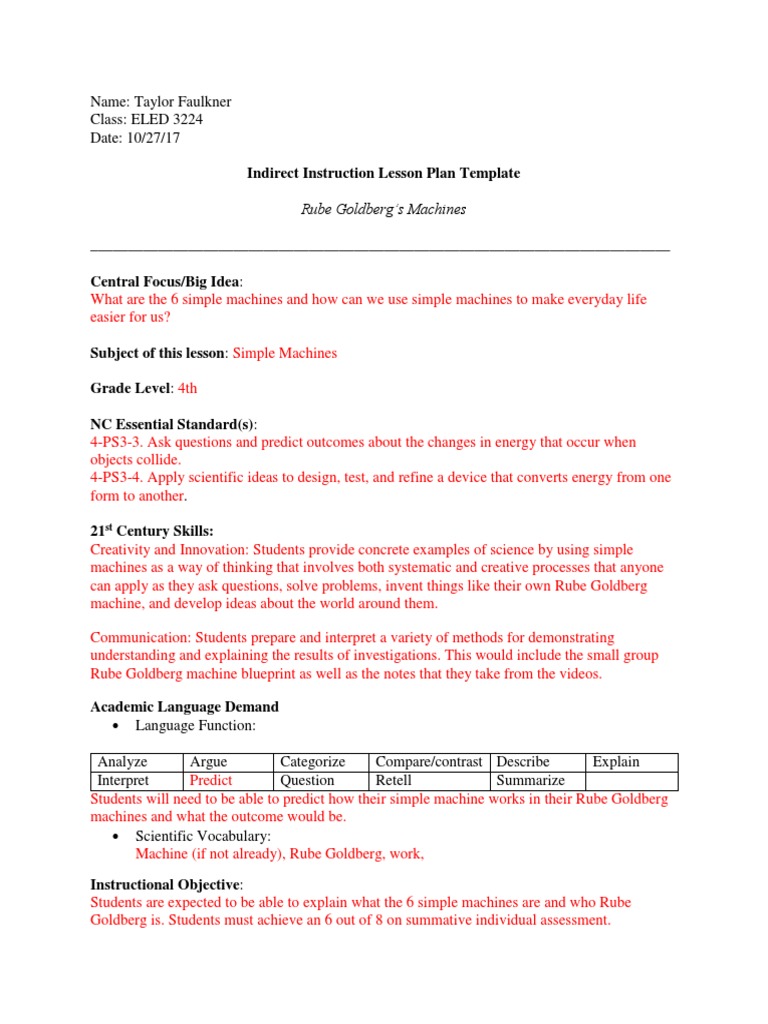 Simple Machine Lesson Plan | PDF | Lesson Plan | Creativity