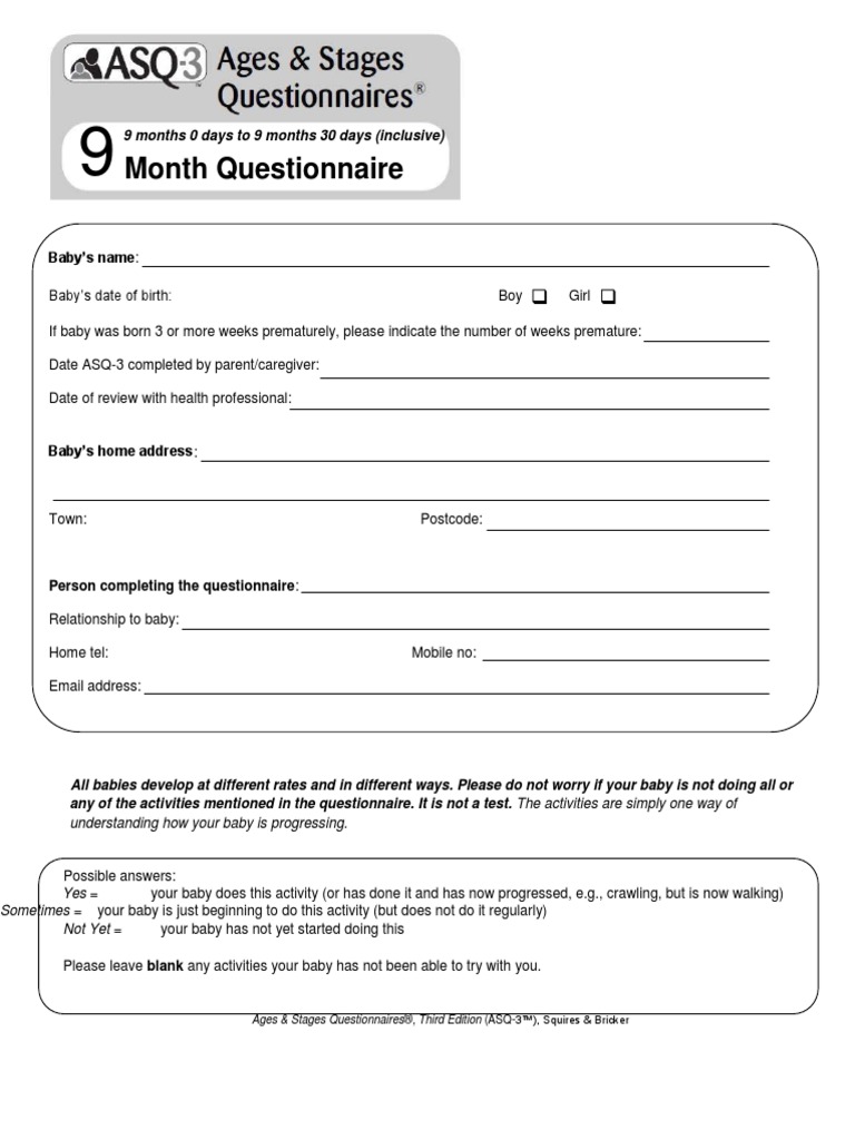 9 Month Asq3 2 | PDF | Hearing Loss