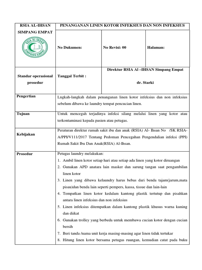 Spo Penanganan Linen Kotor Infeksius Dan Non Infeksius | PDF