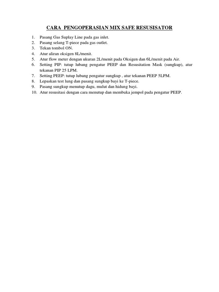 Cara Pakai Mix Safe Resusisator | PDF