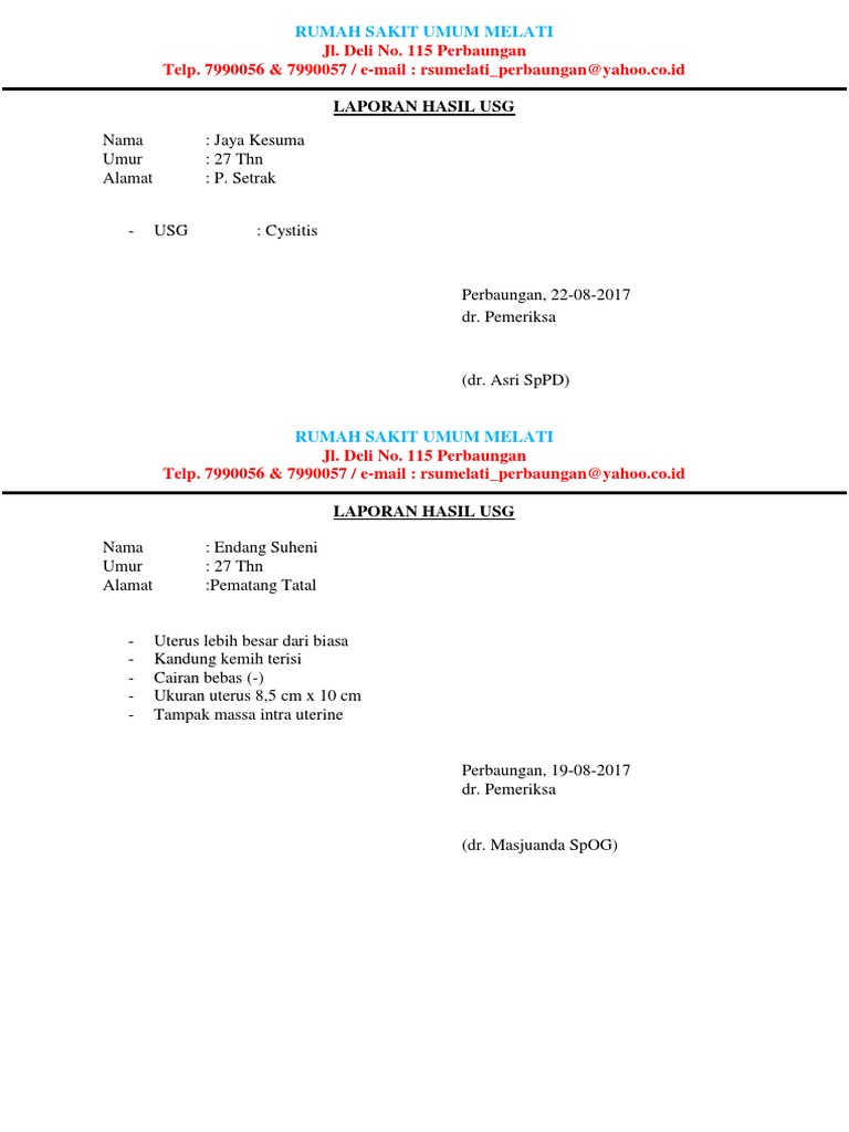 Laporan Hasil Usg | PDF