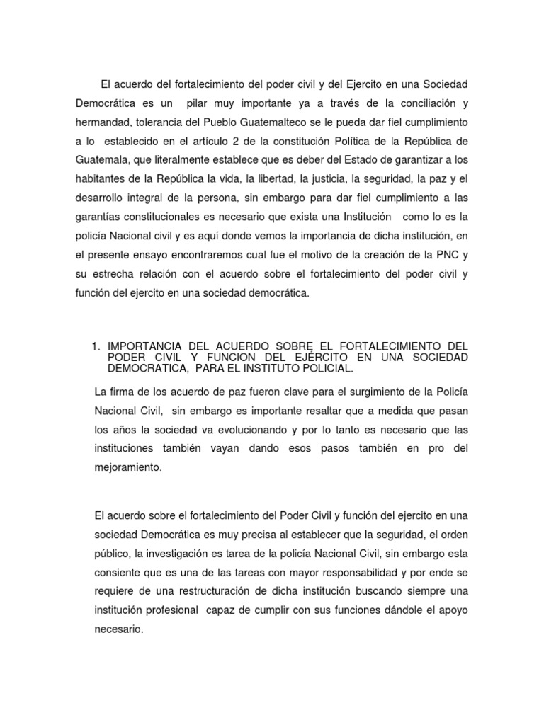 Importancia Del Acuerdo Sobre El Fortalecimiento Del Poder Civil y ...
