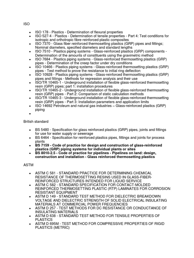 FRP GRP GRE Standards | PDF | Fiberglass | Fibre Reinforced Plastic