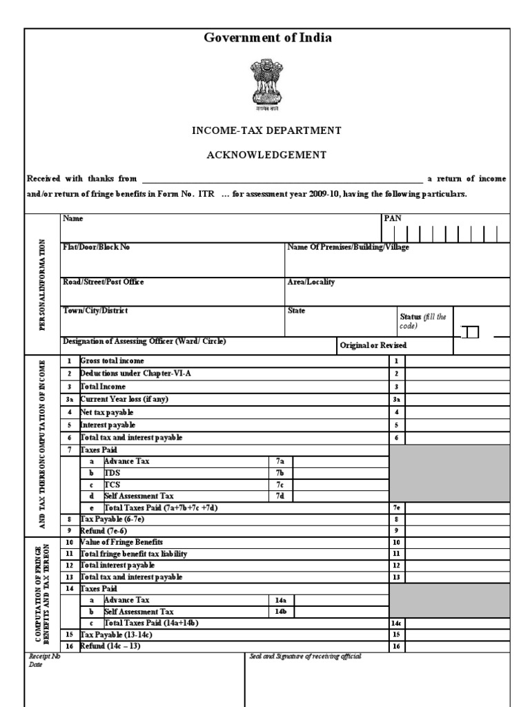 Income Tax Acknowledgement Receipt 2009-10 | PDF | Taxes | Public Finance